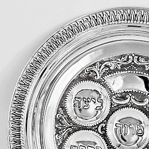 The Dreidel Company Lowest priced Traditional Passover Seder Plate 12", Traditional Judaica Passover Seder Plate, Kaarah For Pesach (Single, Classic Silver Plated)