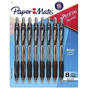 Paper Mate Profile Retractable Ballpoint Pens, Bold Point (1.4mm), Black, 8 Count