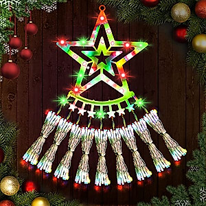 350 LED Christmas Decorations Star Light Outdoor Waterfall Lights Christmas Tree Lights Easy Installation Waterproof Christmas Lights for Yard Wedding Party Home Garden Indoor Outdoor (red Green)