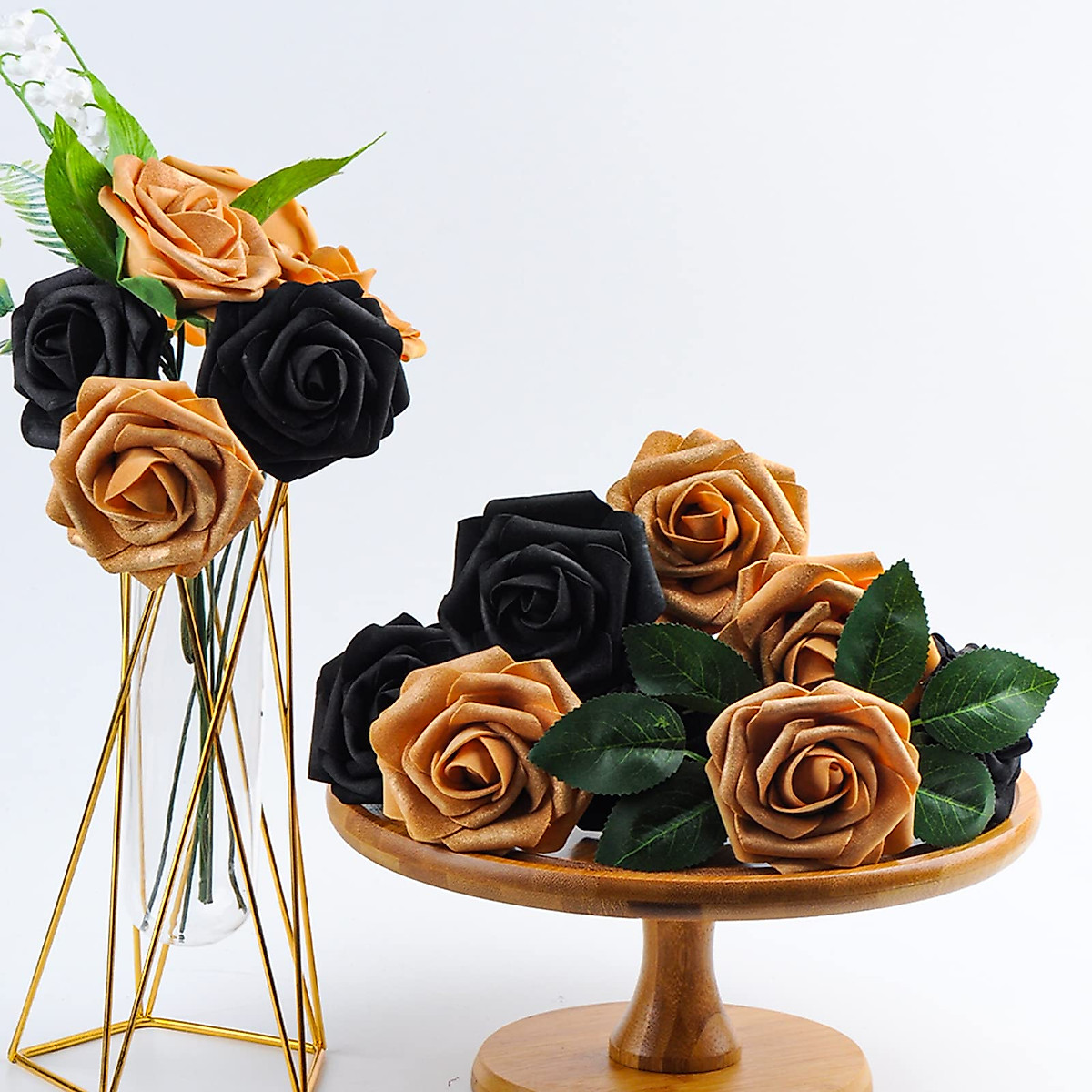 cosybeau Roses Artificial Fake Rose Flowers 50 PCS for Christmas Decorations Bouquets Wedding Centerpieces Arrangements Party Home Decor (Black)