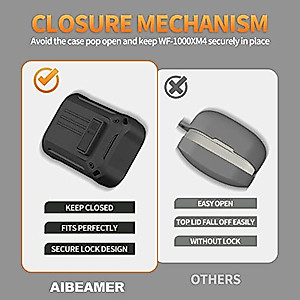 AIBEAMER Case for Sony WF-1000XM4 (2021), Secure Lock Cases Compatible with XM4 Protective Cover with Carabiner (Black)