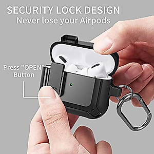 Olytop AirPods 3rd Generation Case with Lock Lid, Armor AirPod 3 Case Cover Full-Body Rugged Protective Case Shockproof Cover Men with Carabiner for Apple Airpods 3rd Gen Case-Black