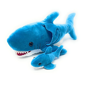 Fun Stuff Shark Plush Stuffed Animals – 18-inch Plush Shark with Baby Shark Plush | Kids Toy Set 2pc Bundle Shark Plush Toy | Shark Plushie