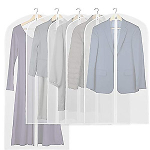 5 Pack - Simplehouseware 40-Inch Translucent Garment Bags with Zipper for Suits, Dresses, Costumes, Uniforms
