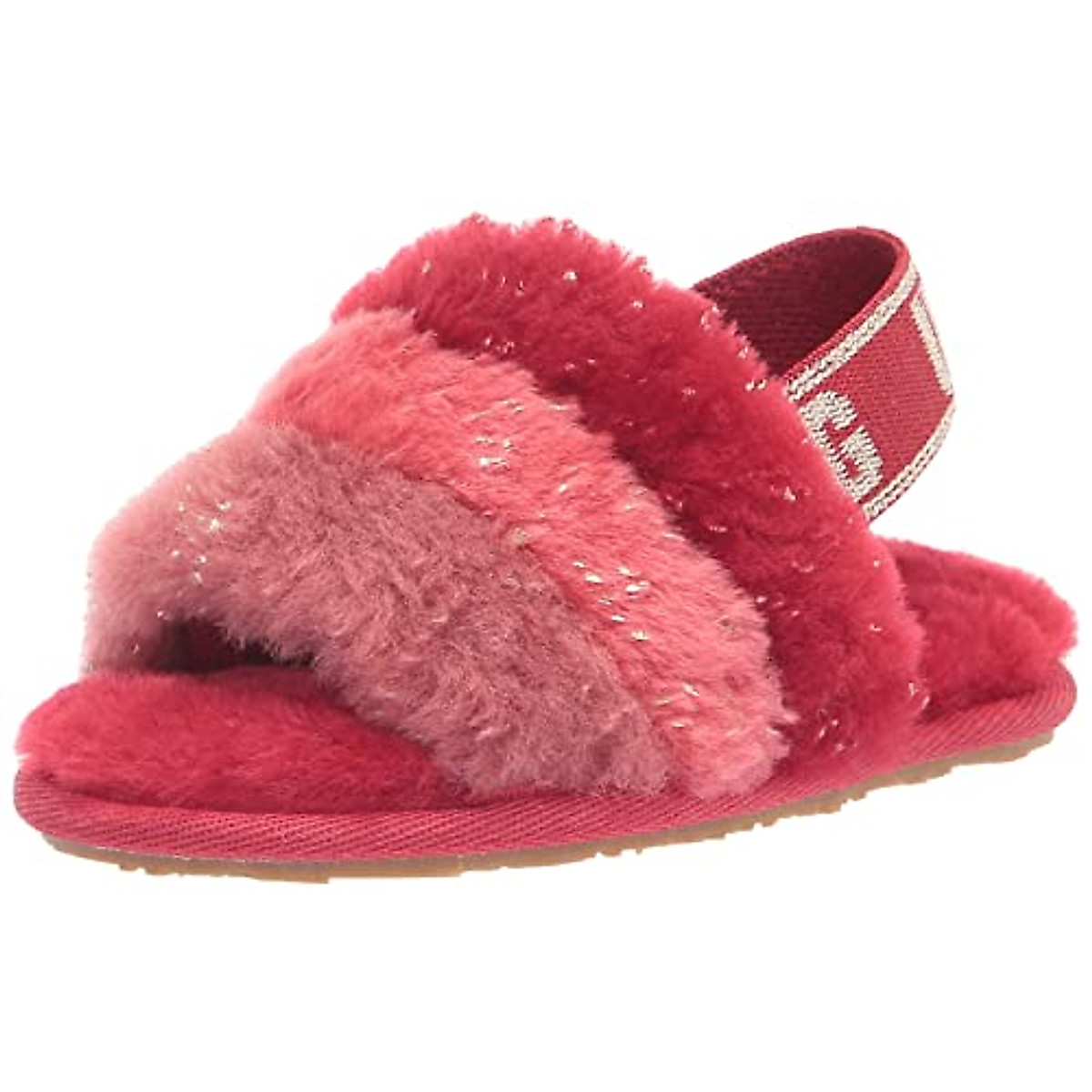 UGG Girls T Fluff Yeah Metallic Sparkle Slipper, Red Multi, 12 Little Kid