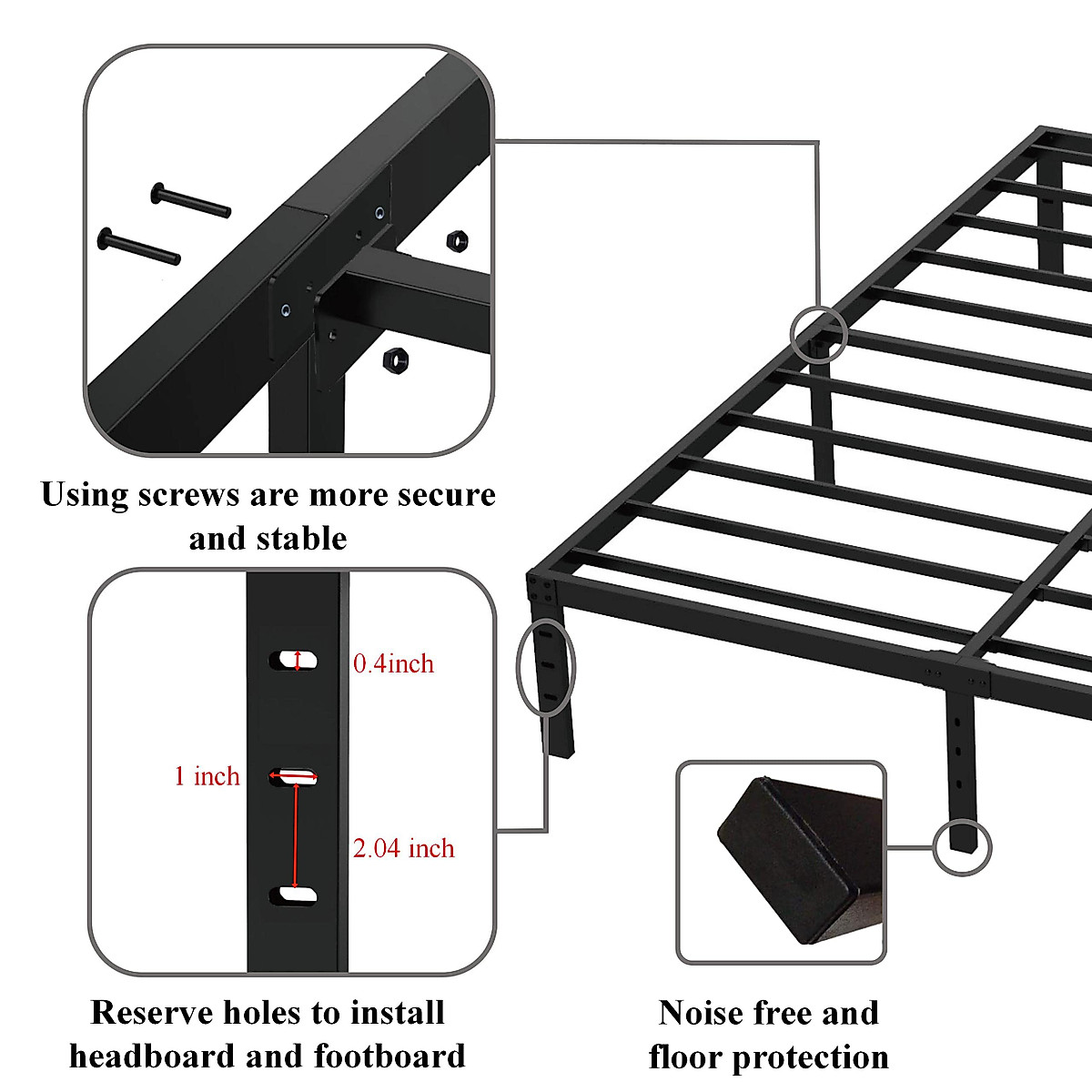 Queen Bed Frame No Box Spring Needed, 14 Inch Heavy Duty Metal Platform Bed Frame Queen Size, 1200lbs Steel Slats Support, Easy Assembly, Black