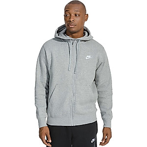 Nike Men's Sportswear Club Fleece Full Zip Hoodie, Fleece Zip-Up Hoodie Men, Dark Grey Heather/Mattelic Silver/White, 2XL