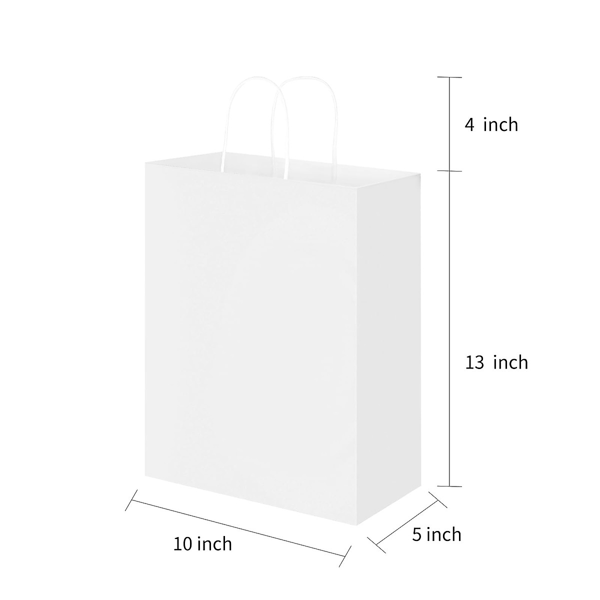 Oikss 50 Pack 10x5x13 White Kraft Paper Bags with Handles Bulk for Birthday Party Favors Grocery Retail Shopping Business Goody Recycled Craft Gift Bags (Large Size, 50 Count)