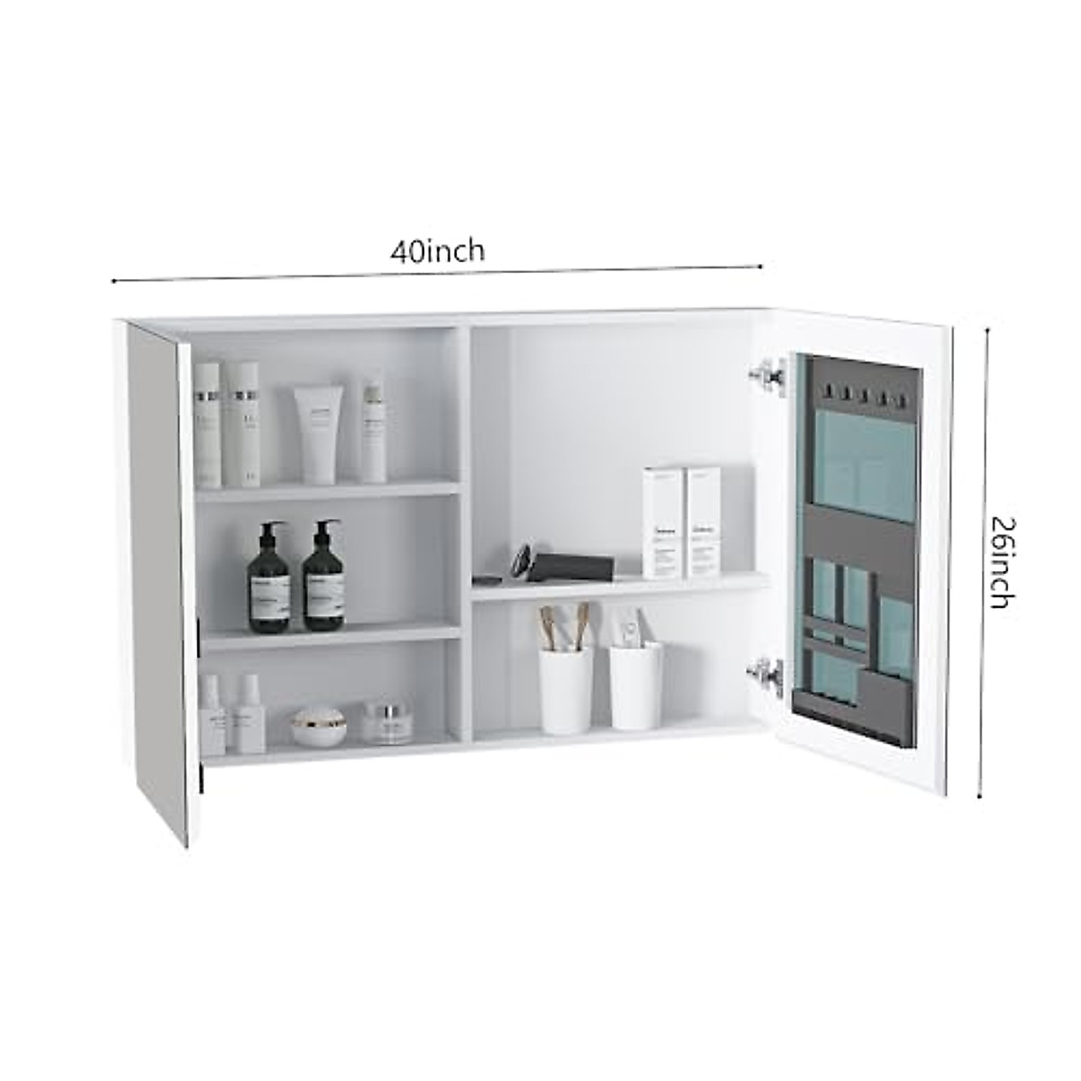 Vacolitel Luxury Rectangular Bathroom Medicine Cabinet with Mirror,Recessed or Surface Mount Bathroom Wall Cabinet,Beveled Edges,Engineered Wood (40"X26")