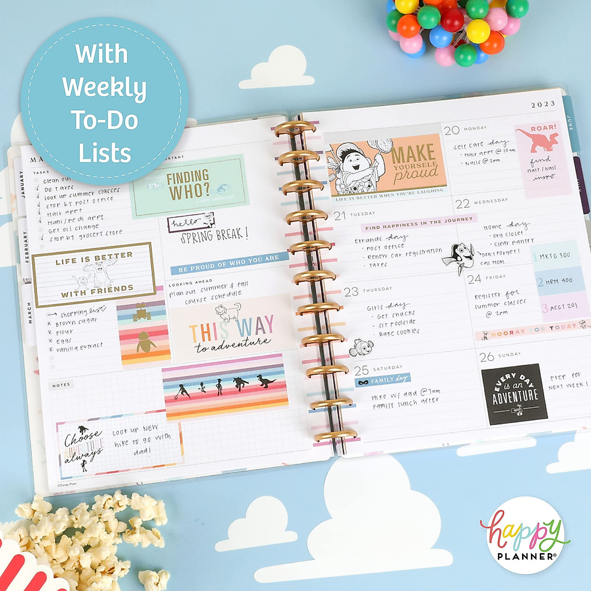 Happy Planner Disney Pixar 2023 Daily Planner for Jan. 2023–Dec. 2023, 12-Month Daily, Weekly, and Monthly Planner, Bright Year Vertical Layout, Big Size, 11 Inches by 8 1/2 Inches