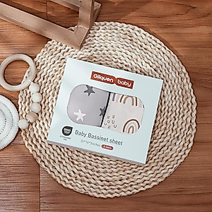 Gllquen Baby Bassinet Crib Sheets Set, Breathable Cozy Fitted Mattress Sheet, Elastic Travel Crib Fashionable Floral Pattern, Standard Cradle Safe Sheets for Baby Boy Girls 32"X16" (Rainbow)