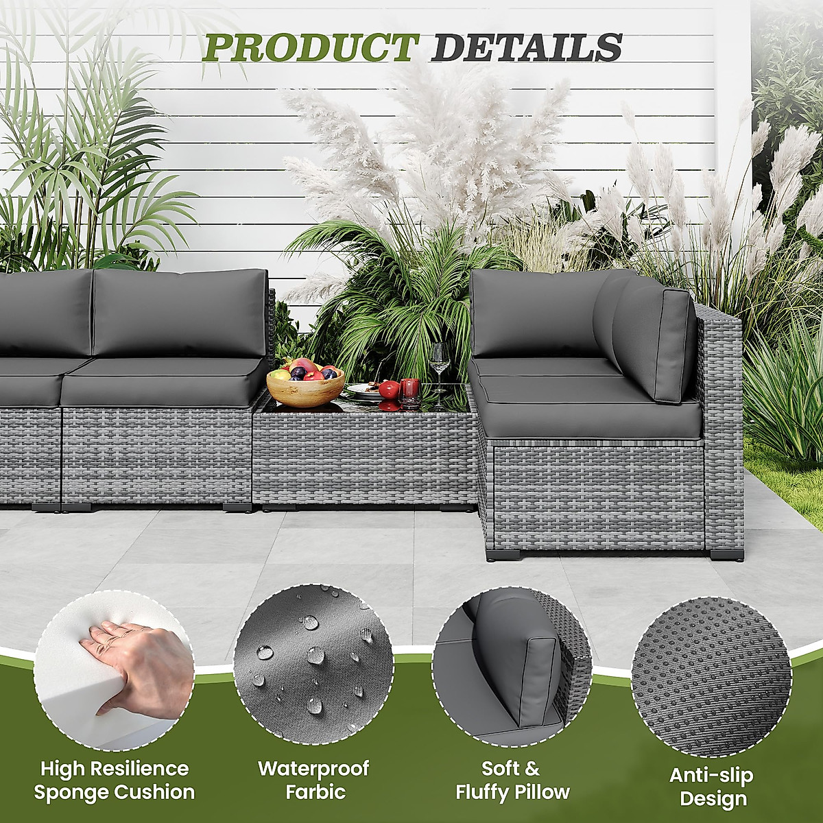 Amopatio Outdoor Cushions for Patio Furniture Replacement, Patio Furniture Cushions, Deep Seat Patio Cushions, Patio Seat Cushions for Outdoor Sectional (Grey)