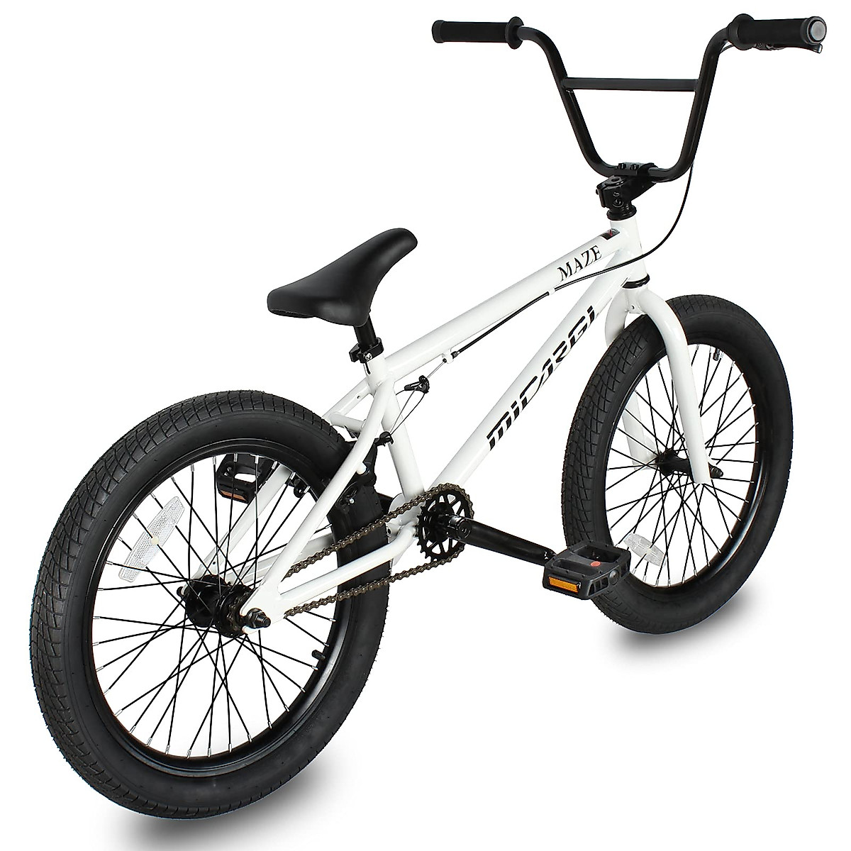 MICARGI Maze Freestyle BMX Bike, Entry and Intermediate Rider, 20-inch Wheels, Hi-Ten Steel Frame, U Brake 3-Piece Crank Micro Drive 25x 9T BMX Gearing (Maze - White)