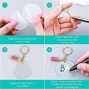 Acrylic Keychain Blanks, Audab 120pcs Blank Keychains for Vinyl Kit Including 30pcs Acrylic Discs, 30pcs keychain Tassels, 30pcs Gold Key chain Rings and 30pcs Jump Rings for DIY Keychain, Vinyl Craft
