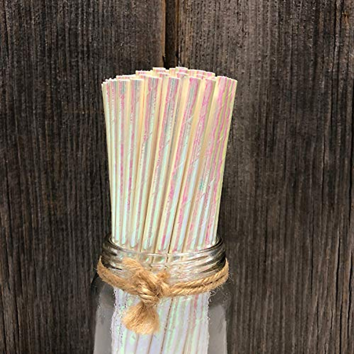 Iridescent Foil Paper Straws - White Pearl - Wedding Valentine Holiday Supply - 7.75 Inches - 100 Pack