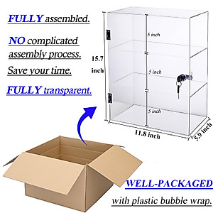 DuvinDD Acrylic Display Case with Lock, Countertop Locking Display Cabinet with Shelves and Door, Clear Acrylic Storage Cabinet Collectibles Showcase, Safe Organizer for Home Office 11.8x5.9x15.7inch