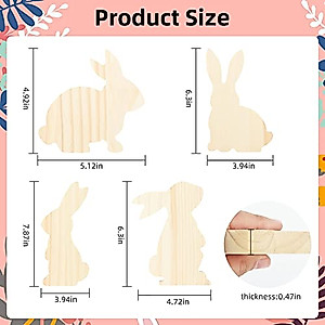 4Pcs Easter Wooden Bunny Cutouts Unfinished Bunny Tiered Tray Decor Large Wood Bunny Table Wooden Signs Easter Spring Ornament for DIY Craft Party Desk Office Home Classroom Decor