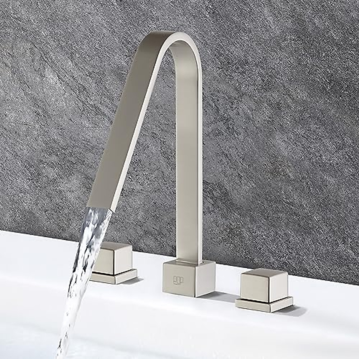 POP SANITARYWARE Roman Tub Faucet Brushed Nickel 2 Handle Deck Mounted Bathtub Faucet with Waterfall Spout for High Flow Rate, Include Valve and Trim Kit