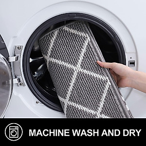 Finchitty Indoor Door Mat, Non-Slip Absorbent Resist Dirt Entrance Mat, Washable Mats for Entryway, Low-Profile Inside Floor Doormat, 32" x 20", Grey