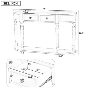Royard Oaktree 52" Curved Console Table Retro Wood Entryway Table with 2 Drawers and Storage Shelf Accent Sofa Table for Living Room Foyer Entryway Hallway, Espresso
