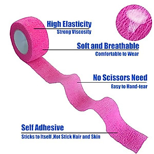 Baisunt 6 Pack 1 Inches Cohesive Bandage Self Adhesive Wrap Elastic Self Adherent Vet Wrap Breathable Self Stick Tape for Wrist, Ankle, Sports, Tatoo Wrap(5 Yards, Pink)