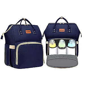 KUWANI Diaper Bag Backpack, Multifunction Travel Baby Changing Bag for Dad/Mom, Large Unisex Diaper Backpack, Waterproof Diaper Bag with Stroller Straps, Baby Registry Search(Navy Blue)