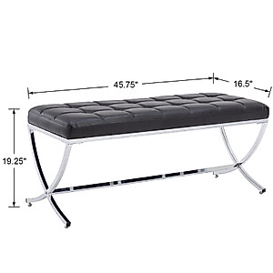 EALSON Modern Entryway Bench Leather Upholstered Dining Bench with Metal Base Button Tufted Ottoman Bench with Padded Seat Accent Foot Bench for Bedroom End of Bed/Living Room, Black