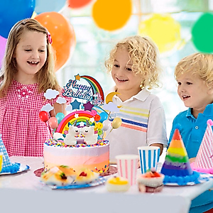 MOVINPE 21pcs Unicorn Cake Topper Kit Cloud Rainbow Balloon Happy Birthday Banner Cake Decoration For Boy Girl Kid Birthday