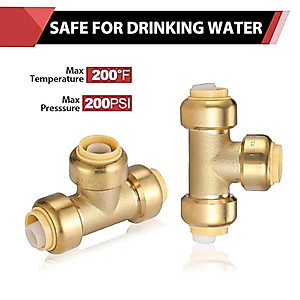 10 Pieces EFIELD 3/4 Inch Tee Push-Fit Fitting to Connect Pex, Copper, CPVC with a Disconnect Clip