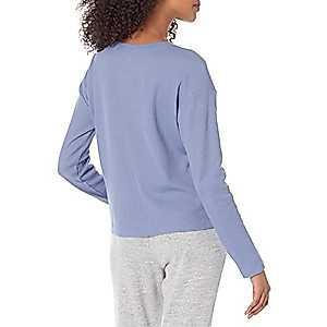 GAP Womens Long Sleeve Waffle Henley Shirt, Larkspur, Large US