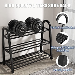 Wuliwuli 3-Tier Shoe Rack Stackable Metal Storage Organizer Multifunctional Free Standing Shoe Shelf for Entryway, Bathroom, Balcony, Kitchen, fits Boots, High Heels, Slippers, Black