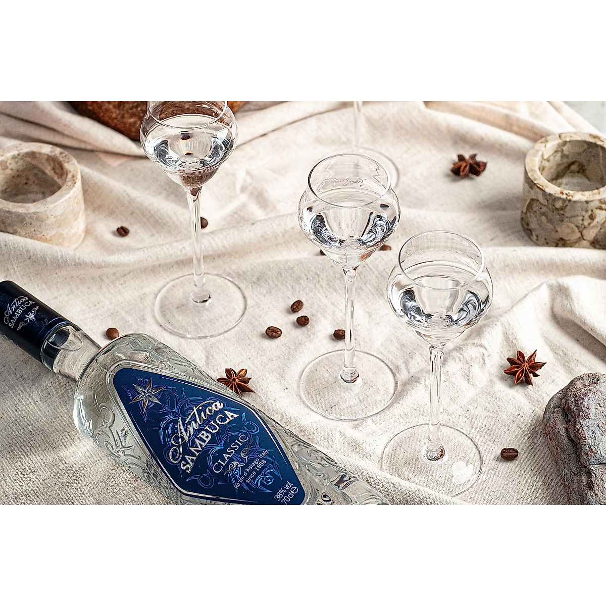 GLASSIQUE CADEAU Crystal Sambuca, Cordial, Digestive Glasses with Long Stem for Sipping After Dinner Drinks | Set of 4 | 3 oz Tall Stemmed Liquor Glassware