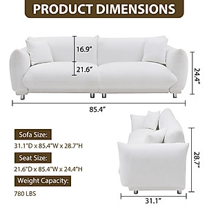 SZLIZCCC Sofa Couch for Living Room, 87.4 Inch Modern Upholstered Couch, Teddy Velvet Tufted Sofa, 3 Seat Sofa Big Comfy Couch Sofas for Livingroom, Comfy Couch Sofas for Office (White 85.4” Sofa)