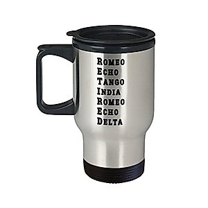 Funny Retired Military Travel Coffee Mug – US Army USA Navy Marine USAF Air Force Coast Guard Retirement - Alphabet Mug Phonetic Armed Force Police Cup