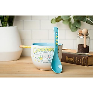 Silver Buffalo Sanrio Hello Kitty and Friends Cinnamoroll Lemons Ceramic Ramen Noodle Rice Bowl with Chopsticks, Microwave Safe, 20 Ounces