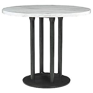 Signature Design by Ashley Centiar Contemporary 42" Round Counter Height Faux Marble Dining Table, Black & White