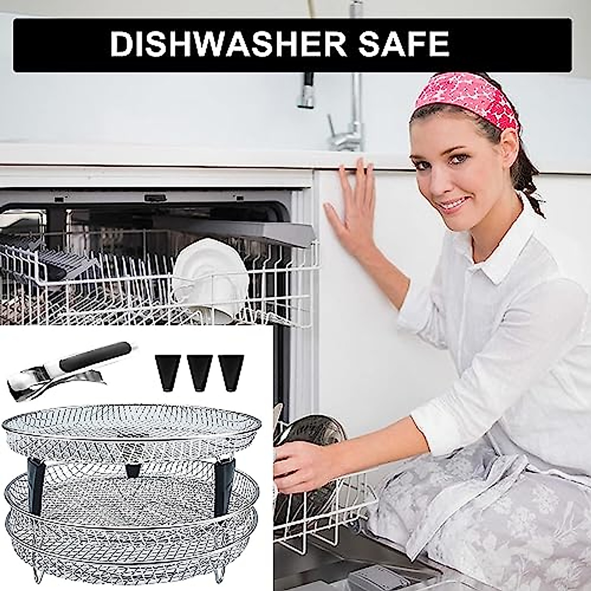 Upgrade Air Fryer Rack, Three Stackable Dehydrator Racks for Gowise Phillips USA Cozyna Ninja Airfryer,Stainless Steel Round Air Fryer Rack Fit all 4.2QT - 5.8QT Air fryer,Oven,Press Cooker (Round)