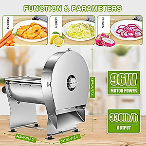 NEWTRY Electric Vegetable Slicer Commercial Fruit Slicer Machine Tomato Slicer 0-10mm (25/64inch) Thickness Adjustable Stainless Steel for Lemon Potato Onion Tomato 110V US