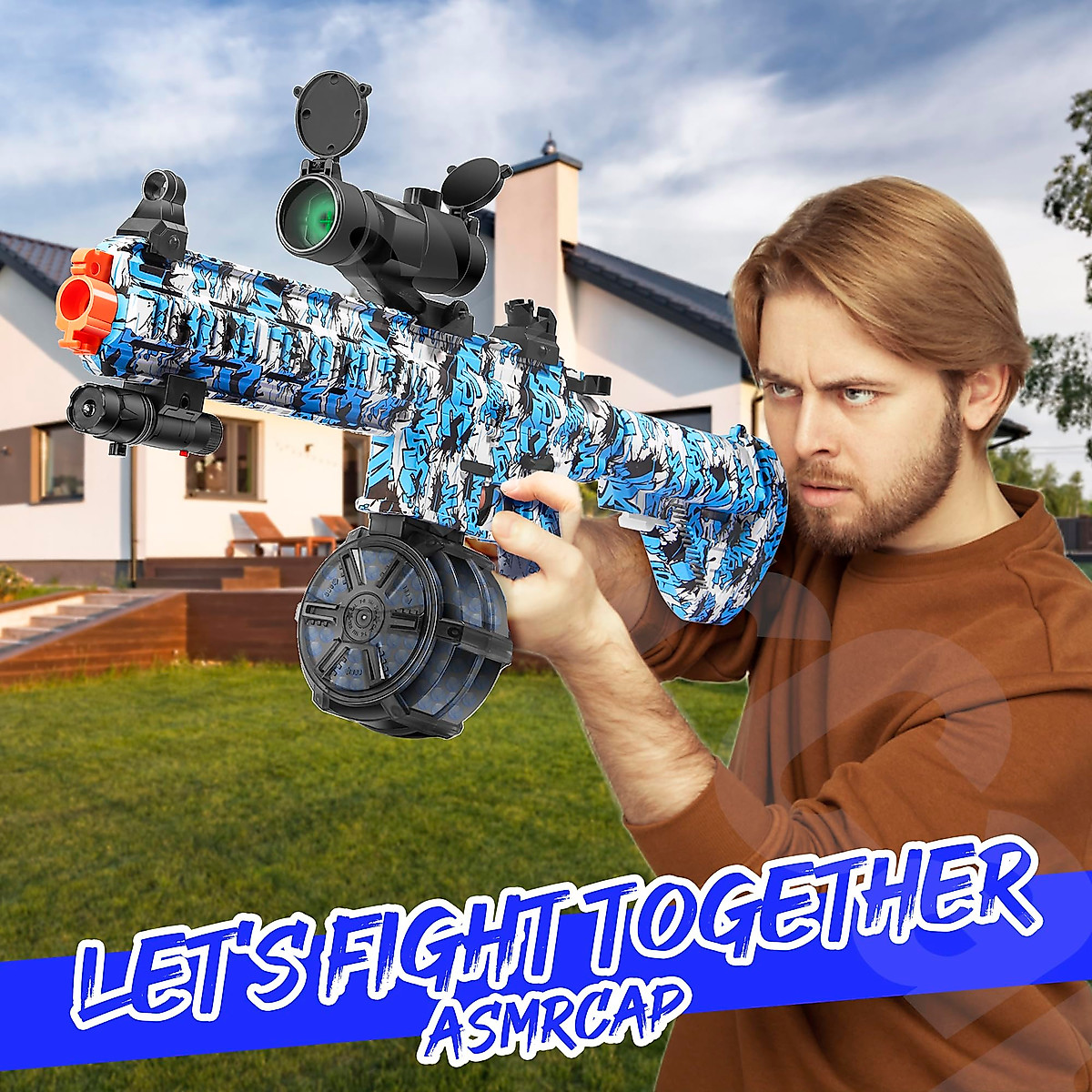 Large Electric Splatter Blaster with Drum, Automatic and Semi-Automatic Dual Mode Gel Ball Blaster, for Outdoor Activities -Team Game, Blue