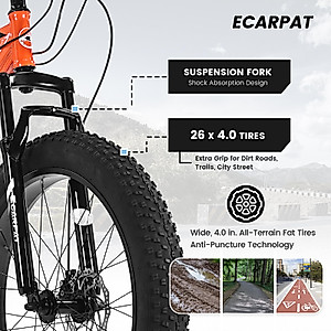 26x4 Inch Fat Tire Bike 21 Speeds, Dual Disc Brake Front Suspension, Mountain Trail Bike, Urban Commuter City Bicycle Adult/Youth