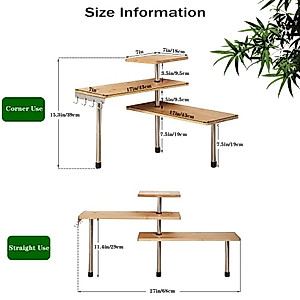 HOMBOUR Corner Shelf Kitchen Countertop Organizer, 3 Tier Bamboo Spice Rack Over Sink Storage with Hooks, Display Shelves Desktop Space Saver for Kitchen, Bathroom, Living Room, Office