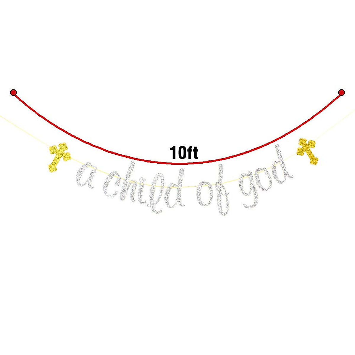 A Child of God Banner - God Bless This Child Party Decorations - Baptisim Christening Bunting Sign - First Communion Party Sign, Silver and Gold Glitter