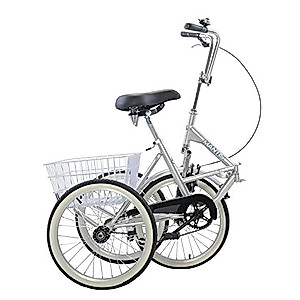 Mantis Tri-Rad 20 Inch Wheels Single Speed Adult Folding Tricycle, Silver,20" Wheels/16" Frame