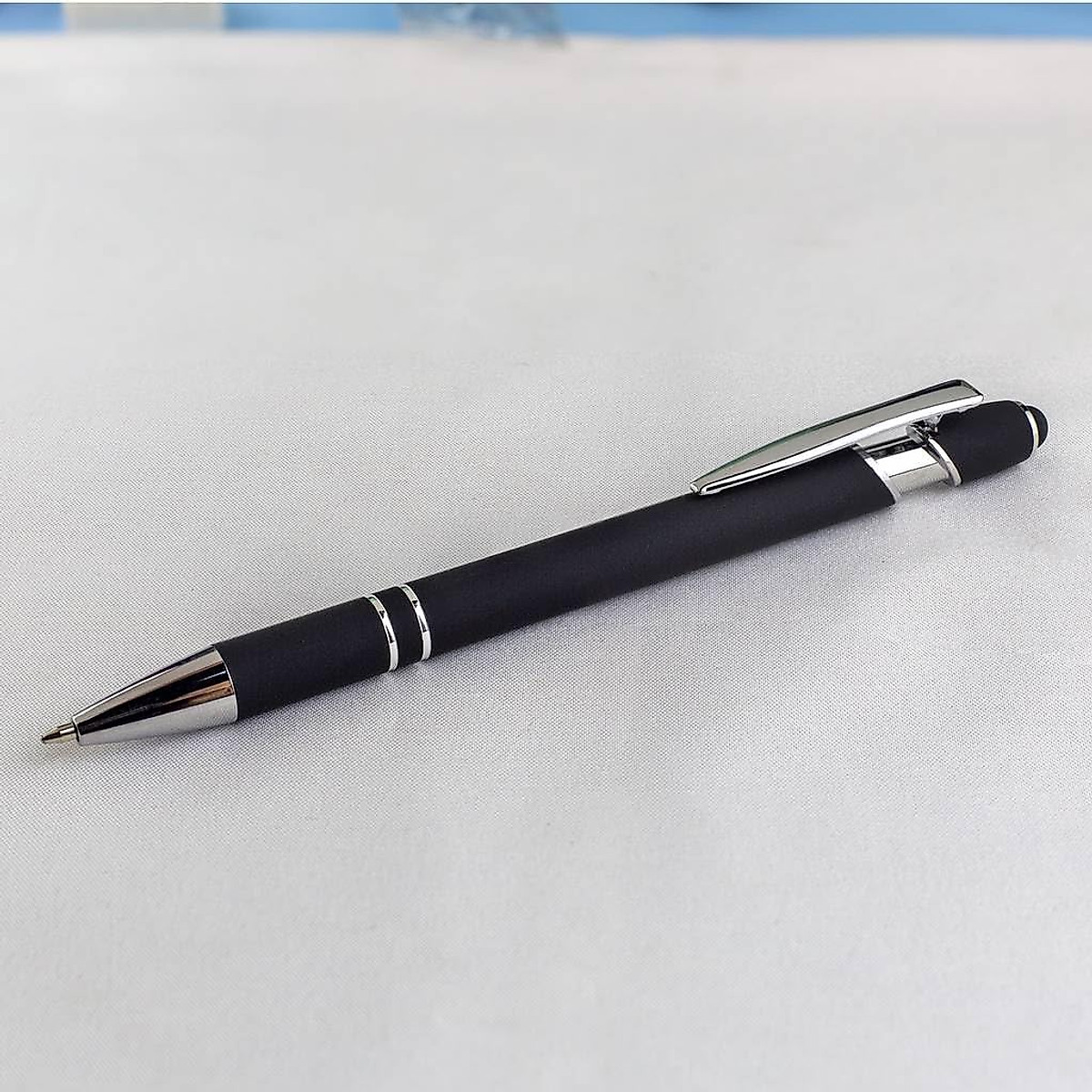 Idcrea Retractable Ball Point Pens with Stylus Tip Medium Point Soft Touch Metal Matt Assorted Color Barrel Black Ink 10 Count