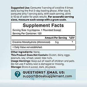 Creatine Monohydrate Powder 600 Grams (1.32lb), Unflavored | Pure | Micronized Creatine Powder, 5000mg(5g) Per Serving, 4 Month Supply, Vegan | Keto, Non-GMO, No Filler, No Additives - 120 Servings