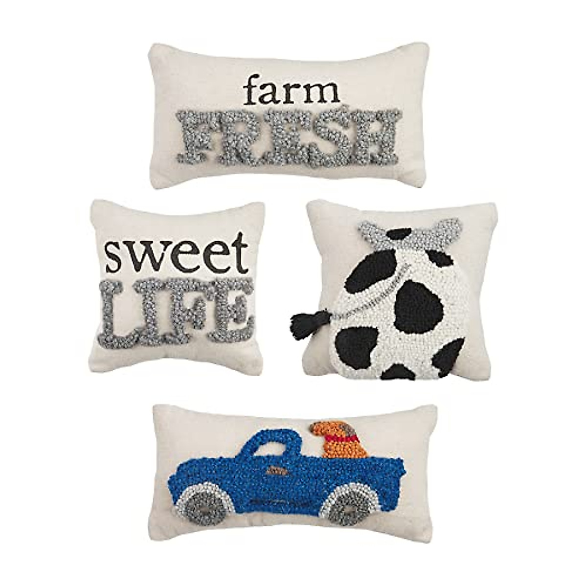 Mud Pie Mini Farm Hook Pillow, 8" x 8", Cow