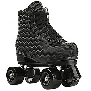 Jessie Womens Roller Skates Water Ripple High-top Roller Skates Four-Wheel Roller Skates Shiny Roller Skates for Adult Youth Boys Girls Outdoor with Shoes Bag (Black Ripple,US:8)