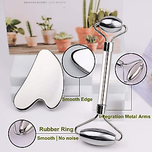 sanforce Gua Sha Facial Tools Stainless Steel Face Roller and Gua Sha Set for Puffiness and Skin Care Routine,Lymphatic Drainage, Facial Tension