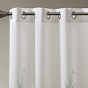 Madison Park Cecily Semi Sheer SINGLE Panel Window Curtain Burnout Botanical Print, Easy To Hang, Fits up to 1.25" Diameter Rod, 50x84", Leaves Aqua