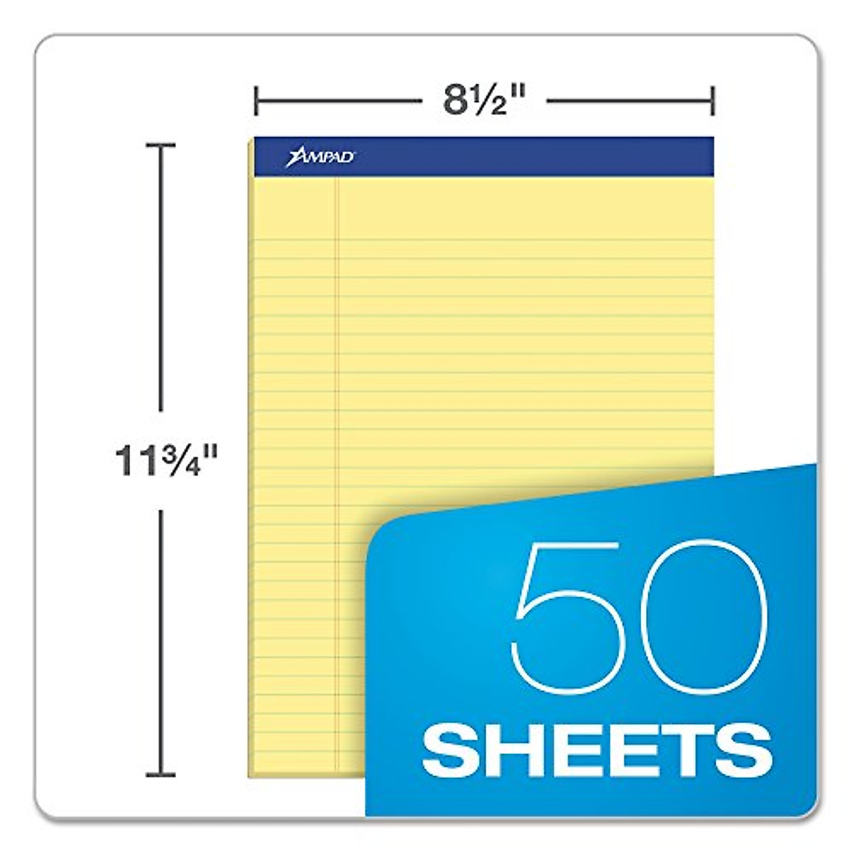 Ampad TOP20220 20220 Perforated Writing Pad, 8 1/2 x 11 3/4, Canary, 50 Sheets (Pack of 12)